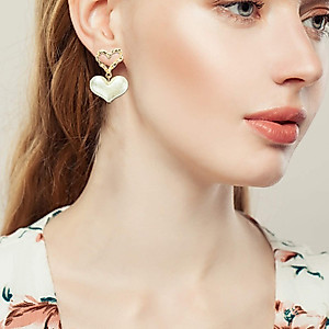 ADLSTIGH Heart Drop Earrings for Women, White Big Love Earring Jewelry Gift for Her, Mom and Friends + Gift Box For Free