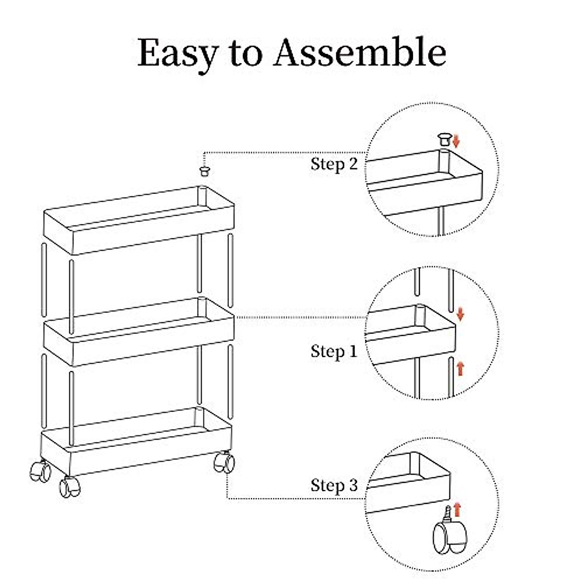 Slim Storage Cart,DLO 3 Tier Bathroom Cart Mobile Shelving Unit Organizer Slide Out Storage Rolling Utility Cart Tower Rack for Kitchen Bathroom Laundry Narrow Places,Black