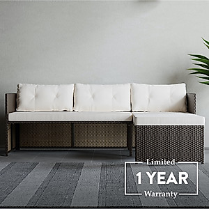 Edenbrook Bayview Rattan Patio Furniture - Mix and Match Outdoor Furniture, L-Shape Sofa Only, Brown Rattan/Cream