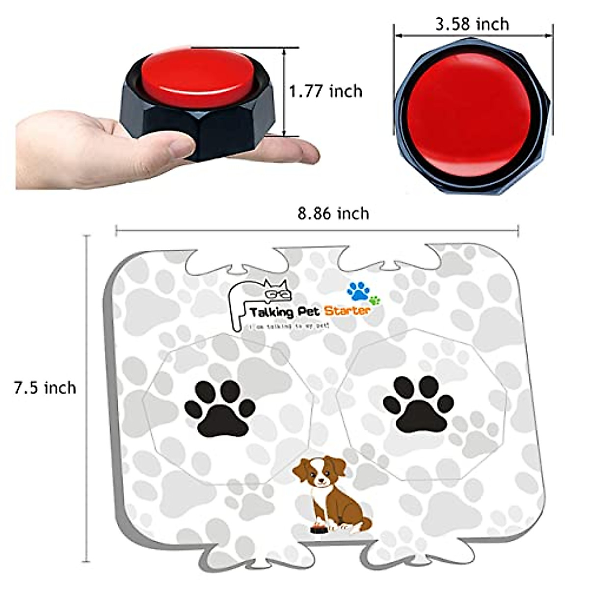 RIBOSY Soundboard, 4 Recordable Buttons with 2 Mats and 25 Stickers - Record and Playback Any Custom Message to Teach Your Dog Voice What They Want