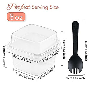 Zezzxu 50 Pack 8 oz Plastic Parfait Cups with Lids and Sporks, Square Dessert Cups with Spoons Cake Containers for Pudding, Yogurt Fruit, Mousse, Trifle and Ice Cream