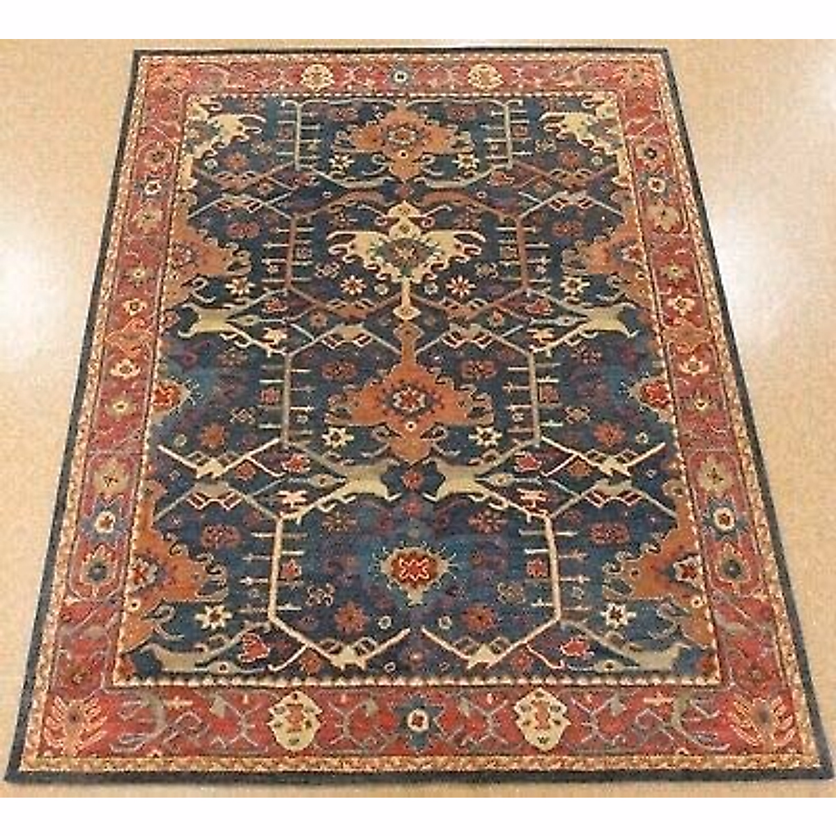 Naz Carpet Handmade Traditional Woolen Persian Rugs for liviing Room,Bedroom and Hall (Color D.Blue 6x9 Feet)