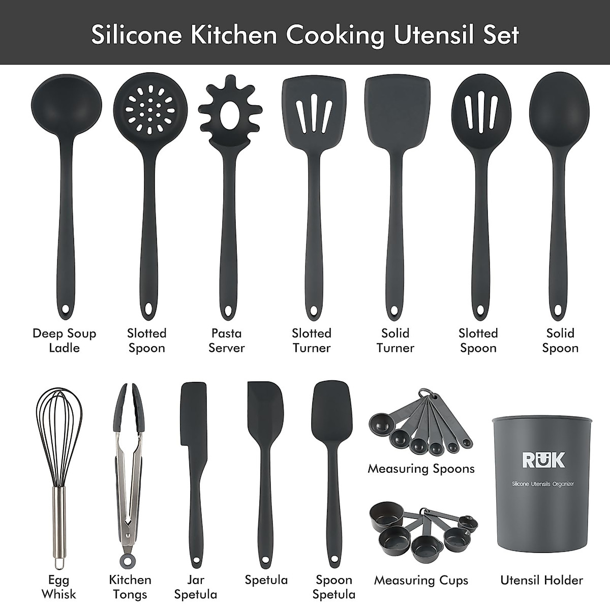Kitchen Utensils Set, 24 Pcs Silicone Cooking Baking Spatula Spoon Utensils Sets with Holder for Nonstick Cookware, 446°F Heat Resistant, Kitchen Gadgets Tools Essentials for New Home, Dishwasher Safe