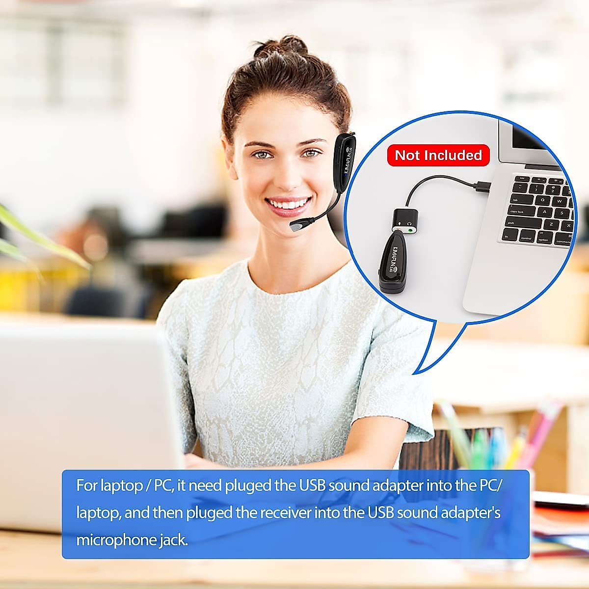 KIMAFUN Headset Wireless Microphone System, No Need Bluetooth, Waterproof Head Mic for Fitness Instructor, Teaching Online, Yoga Classroom, Spinning Coach, Speaker, iPhone, Android Phone, G100-1