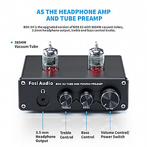 Fosi Audio Box X4 Phono Preamp with JAN 5654W Vacuum Tubes for MM Turntable Phonograph Record Player with Volume Bass Treble Control