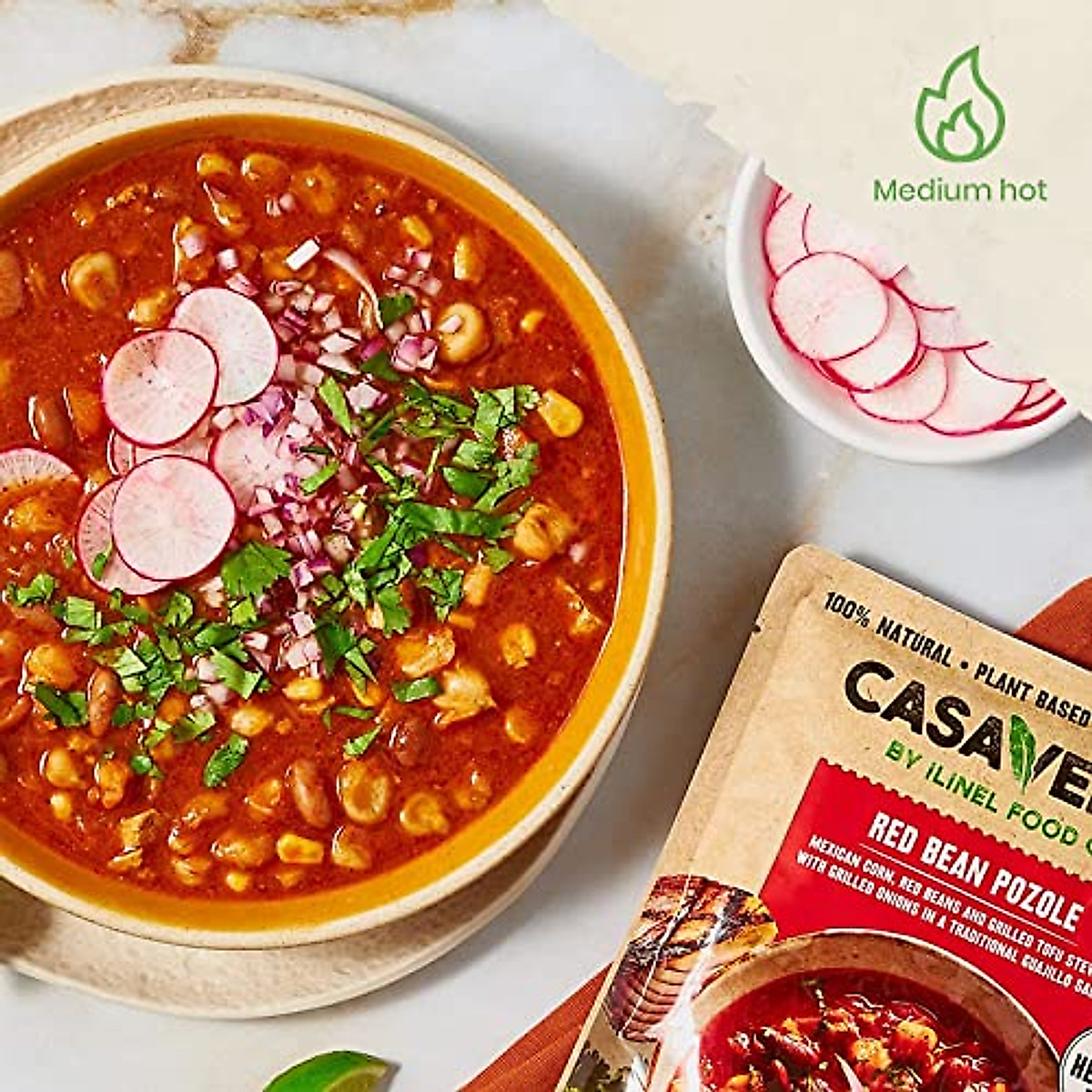 Casa Verde | Red Bean Pozole, 100% Natural food, Pack of 6, Real taste with mild red peppers | 100% vegan & Non-GMO, Plant based, No preservatives