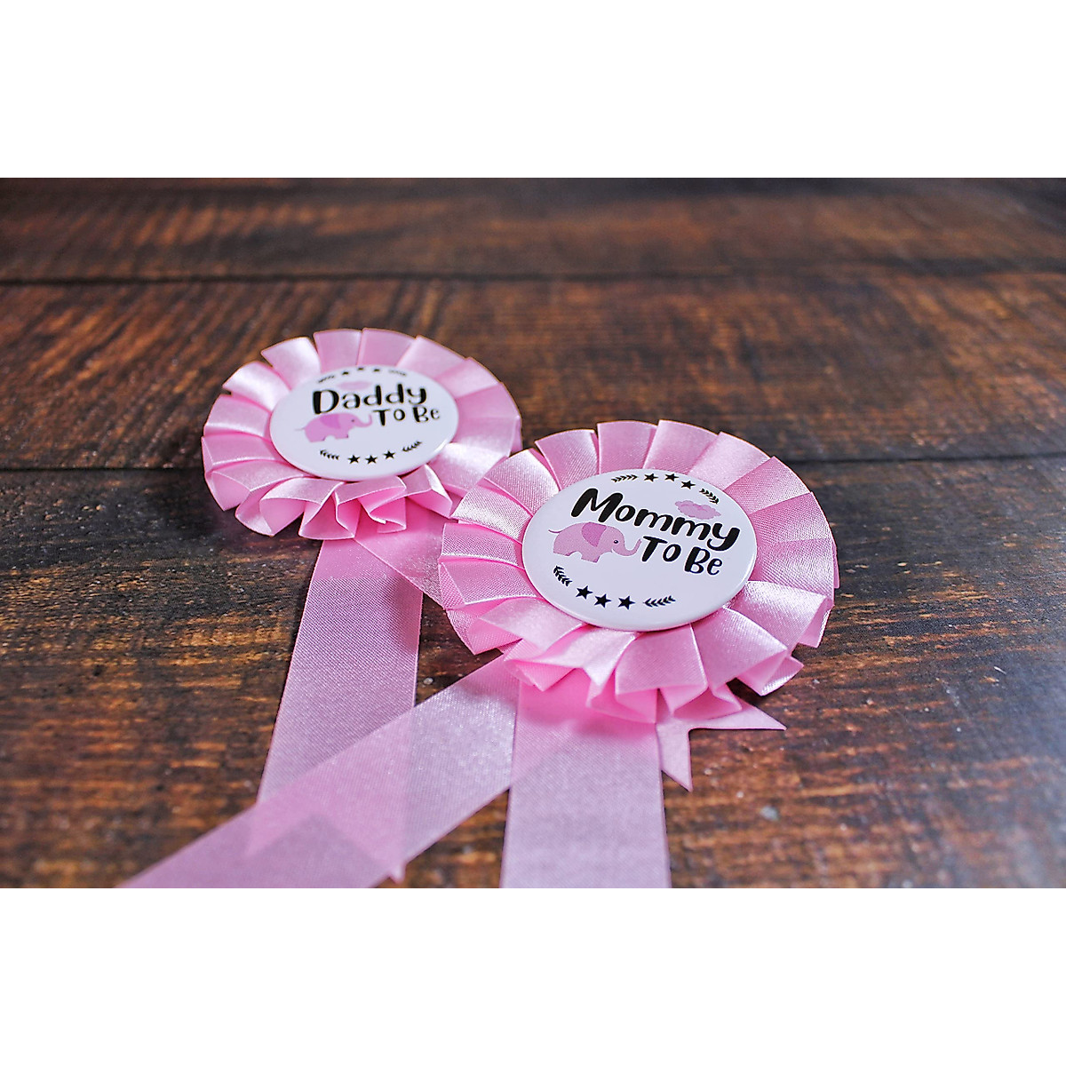 HAPPYLAND Baby Girl Shower Decorations Pink Baby Elephant Set Tinplates Badge Mommy to Be and Daddy to Be Baby Shower