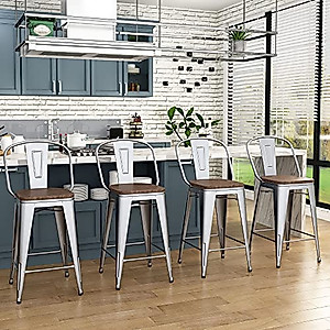 Andeworld Metal Bar Stools Counter Height Stools Dining Chairs High Back Industrial Barstools Set of 4 (30inch,Silver)