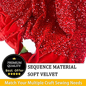 FANPROMS Red Sequin Fabric 1 Yard Velvet Sequins Fabric by The Yard Reversible Fabric for Bridal Shower Mesh Sequins Glitter Fabric for Craft DIY Tablecloth Linen Fabric Spandex Material for Prom