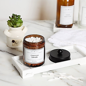 KUSVADO 2-Pack Bathroom Apothecary Storage Jars, Vanity Countertop Canister, Glass Jars Q-tip Holder, Cotton Swab Container, Bathroom Storage Container with 8 Pcs Waterproof Labels