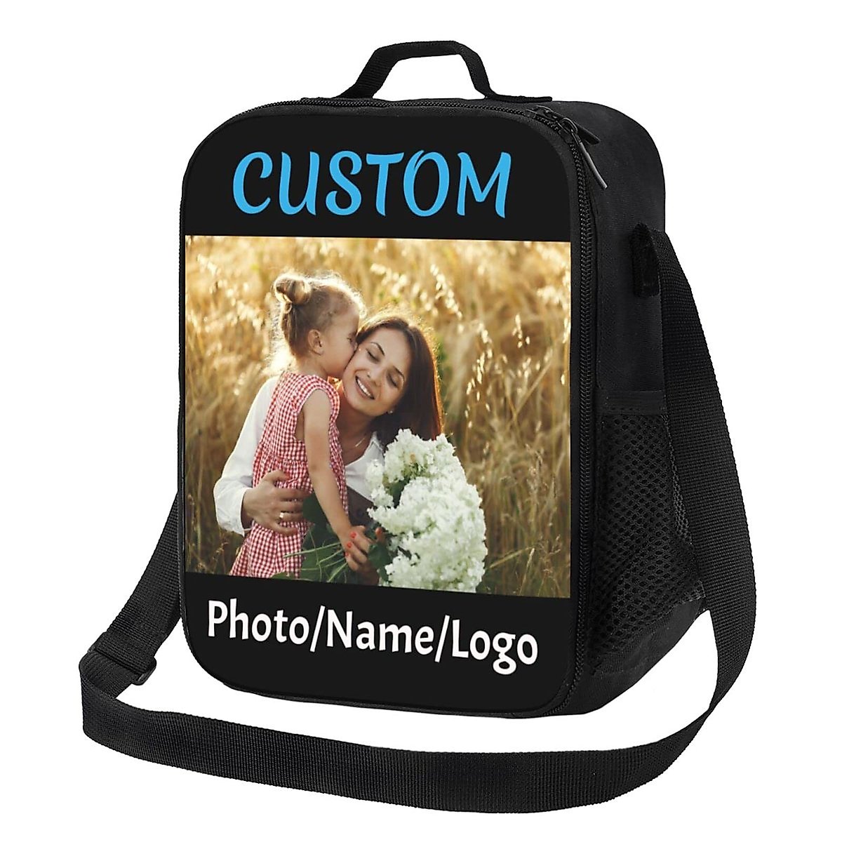 Customizable Upgrade Lunch Tote Box Personalized Your Name or Picture Insulated Cooler Lunch Bag custom Reusable Picnic Bag Tote with Adjustable Shoulder Strap and 3-Deck Protection
