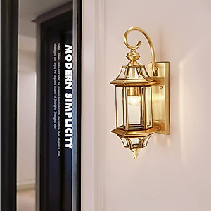 Ksovv Luxury Full Copper Wall Light Sconce Fashion Exterior Waterproof Glass Wall Lantern E27 1-Light Corridor Courtyard Garden Wall Lamp Indoor/Outdoor Home Art Lighting Fixtures