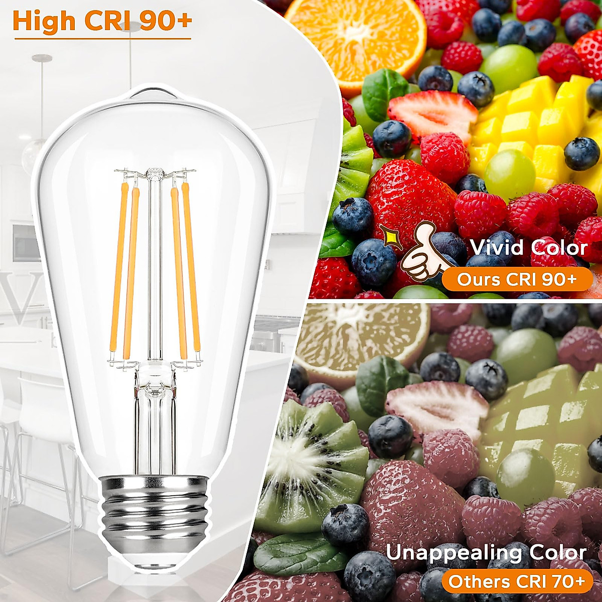 TOBUSA Vintage LED Edison Light Bulbs 60W Equivalent, 900LM Super Bright LED Bulbs, 6W ST58 Antique LED Filament Bulbs, 2700K Warm White, E26 Base Non-Dimmable Bulbs for Home, Office, 12-Pack