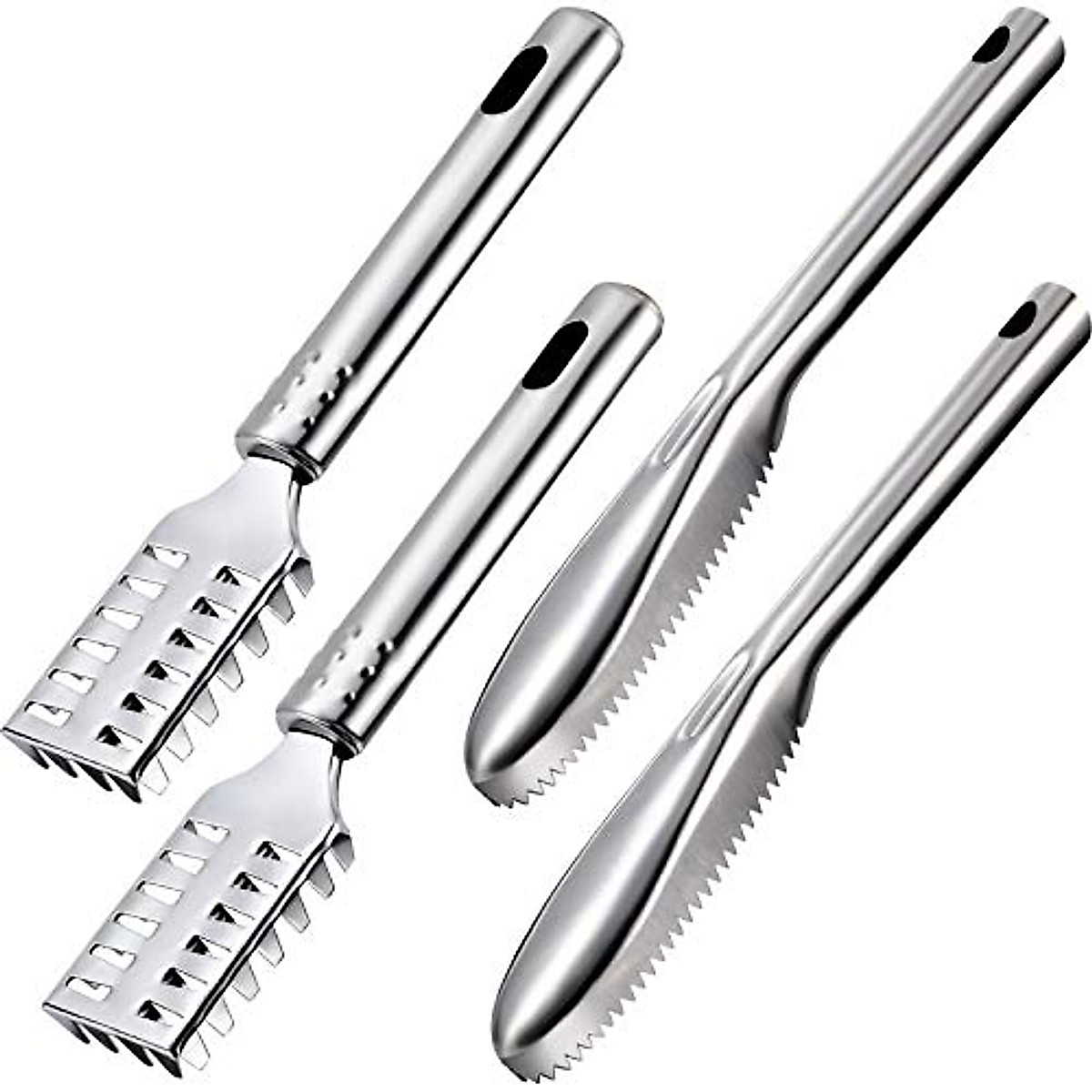 4 Pieces Fish Scaler Remover Fish Scaler Brush Set Stainless Steel Sawtooth Scarper Remover with Ergonomic Handle for Kitchen Tool Faster and Easier Fish Scales Skin Removing Peeling