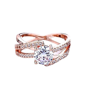 Metmejiao 18K Rose Gold Plated CZ Crystal Square Simulated Diamond Engagement Ring Promise Rings for Women （US Code 9）