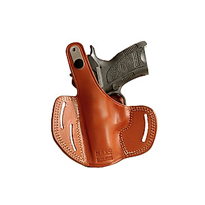 Premium Leather Three Slot Pancake OWB Holster with Thumb Break Fits, Eaa Witness Pavona Compact Semi Auto Pistol 9mm Luger 3.6" BBL, Right Hand Draw, Brown Color