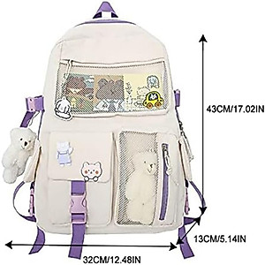 JitEm Kids Backpacks for Girls, Kawaii Backpack, Cute Bear Plush Pin Accessories Aesthetic School Bag for College Middle for Girls Teen (Pink)