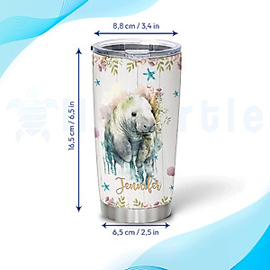Hyturtle Personalized Gifts For Manatee Lover - Just A Girl Who Loves Manatees Custom Name Stainless Steel Tumbler 20oz With Lid - Idea Ocean Animal Lover Gifts For Women Girl On Birthday, Christmas