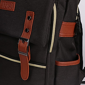 XIKEMADI Vintage Slim Laptop Backpack for Women & Men Water Resistant Travel Rucksack, Teens Boys Girls Elegant School Book Bags for School College Trip Fits up to 15.6 Inch Laptop (Black)