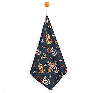 Lurnise Hand Towel Guitar Skull Hand Towels Dish Towel Lanyard Design for Bathroom Kitchen Sports