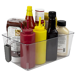 Home Basics Pull-Out Plastic Storage Bin with Soft Grip Handle for Refrigerator, Freezer & Kitchen Pantry Storage Organizer, Clear (4, LARGE)