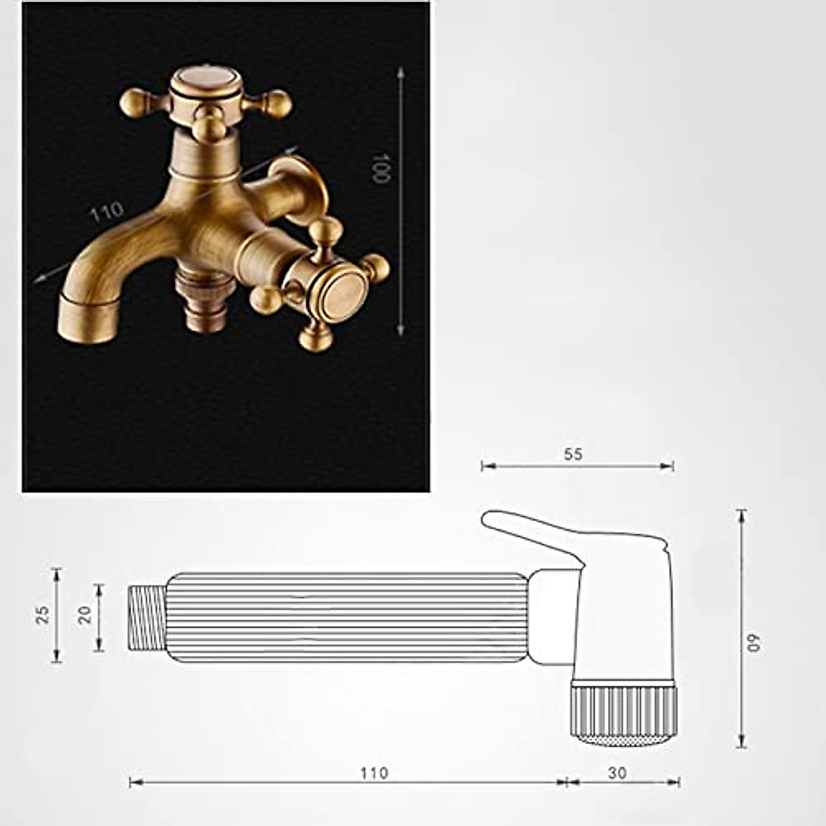 MINJING Retro Bidet Sprayer Kit for Toilet Single Handle Antique Bidet Tap Sprayer Wall Mounted Dual Function Toilet Bidet Douche Spray for Bathroom, A