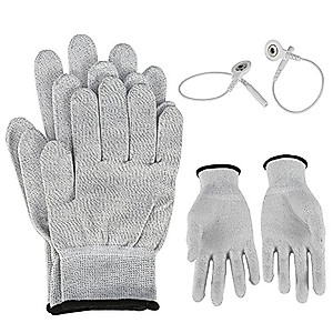 Massage Gloves, Conductive Glove, 1 Pair Conductive Electrode Massage Gloves with Electrode Pads Wires for Beauty Care Equipment (M)