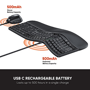 MEETION Ergonomic Wireless Keyboard and Mouse, Ergo Keyboard with Vertical Mouse, Split Arch Keyboard with Cushioned Wrist Palm Rest, Natural Typing Rechargeable Full Size, Windows/Mac/Computer/Laptop