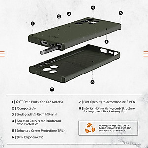 URBAN ARMOR GEAR UAG Designed for Samsung Galaxy S22 Ultra Case Green Olive 100% Biodegradable, Compostable, Mindful Eco-Friendly Ultra Slim Outback Biodegradable Protective Cover, [6.8 inch Screen]