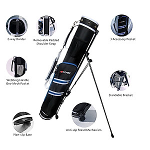 C9 A99 Golf Men's & Women's Practice Sunday Bag Range Pencil Carry Bag with Stand and Strap Golf Travel Bag Removable Top Black Great Gift for Golfer!