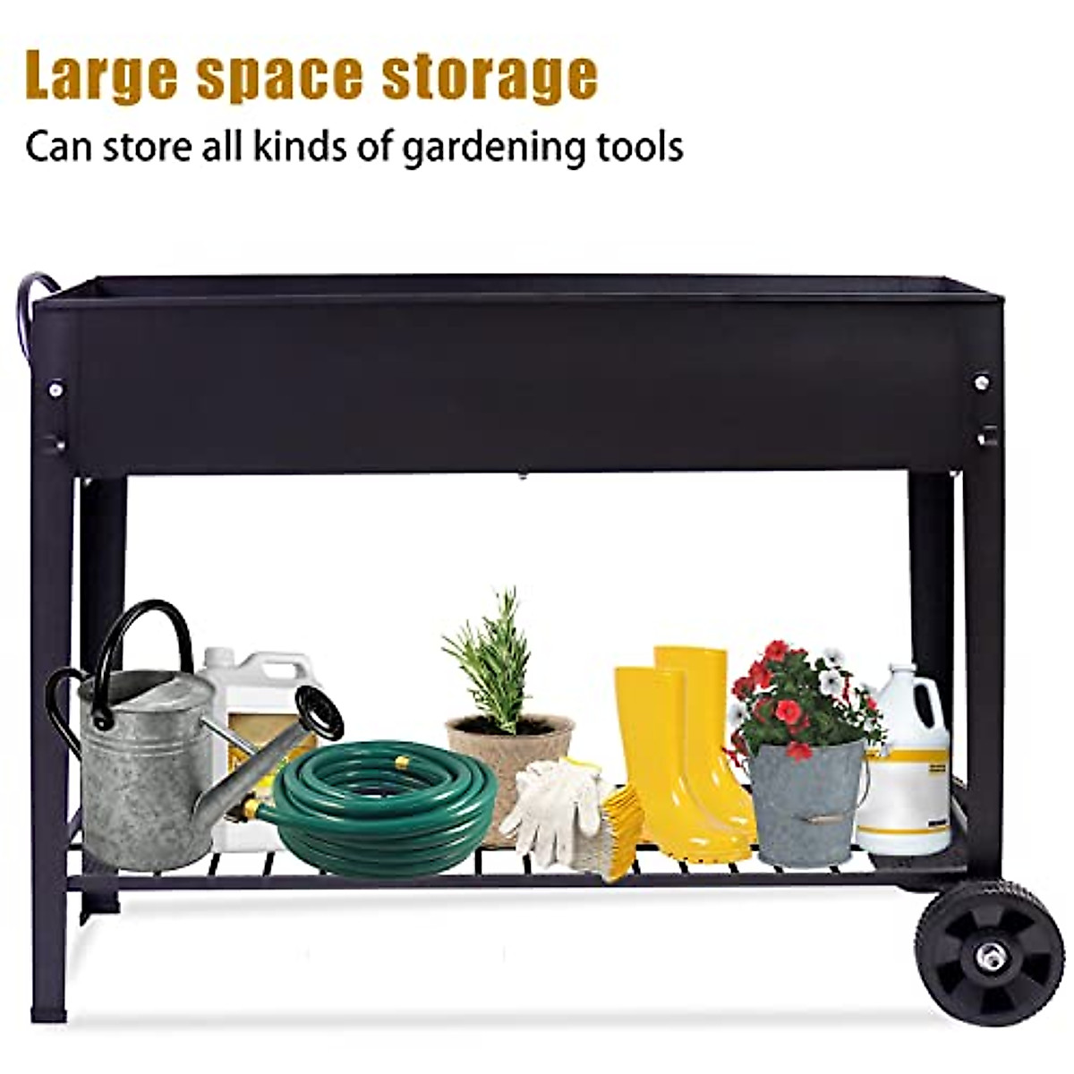 Fleecy day Raised Garden Planter Beds with Wheels Legs, Large Planters Box for Indoor Outdoor Plants,Metal Galvanized Elevated Rectangle Herb Planter Box for Vegetables Flower Patio 31.5" H