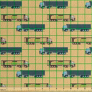 Ambesonne Travel Faux Suede Fabric by The Yard, Delivery Trucks Shipping Cars Van Warehouse Mechanical Transport Theme, for Indoor Outdoor DIY Projects Upholstery, 2 Yards, Pale Orange Slate Blue