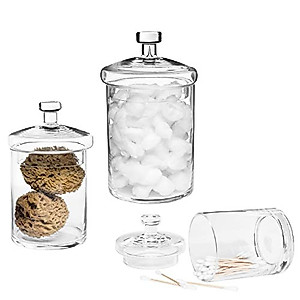 MyGift Decorative Clear Glass Cylinder Apothecary Storage Jars with Lids, Set of 3