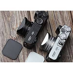 Haoge LH-X200B Square Metal Lens Hood with 49mm Adapter Ring Metal Cap for Fujifilm Fuji X100V X100F X100T X100S X70 Fuji Photo Camera Accessories Black