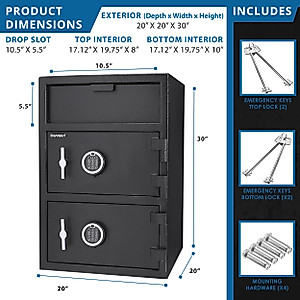 Barska AX13312 Digital Keypad Two Lock Depository Drop Safe 1.6/2 Cubic Ft for Money, Cash & Mail