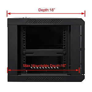 AEONS 6U Professional Wall Mount Network Server Cabinet Enclosure 19-Inch Server Network Rack with Glass Door 16-Inches Deep Black (Fully Assembled