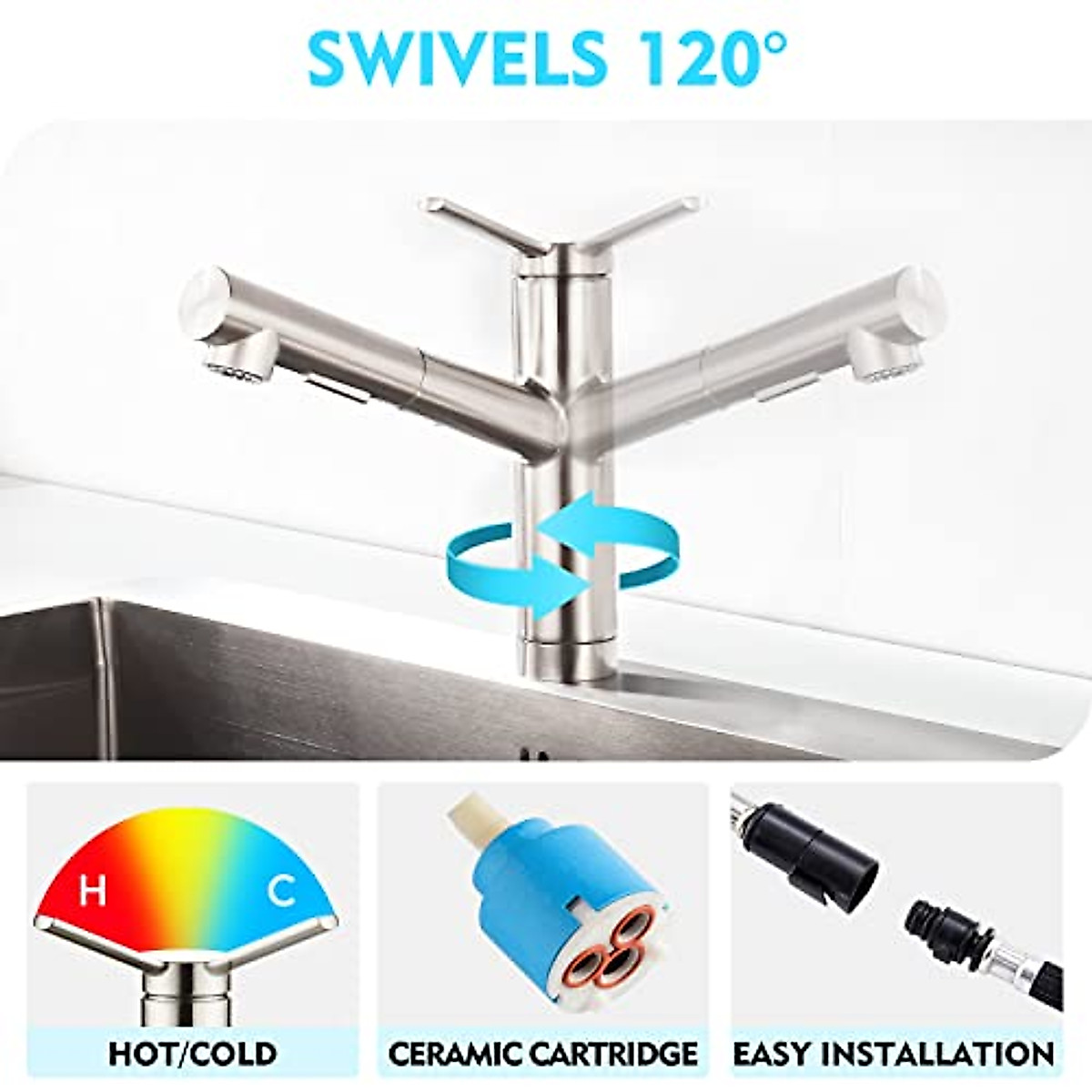 CREA Kitchen faucets, Bar Sink Faucet, Kitchen Sink Faucet Pull Out Brushed Nickel Single Handle Prep Wet Commercial Modern rv Low Arc Faucet