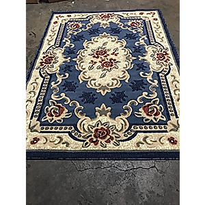 Traditional Aubusson Persian Area Rug Light Blue with Red Design 507 (5 Feet 3 Inch X 7 Feet 2 Inch)
