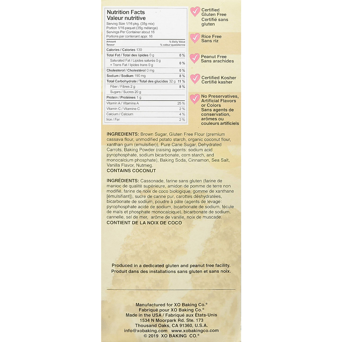 XO Baking Gourmet Carrot Cake Mix - Flavorful Gluten-Free Carrot Cake - Two Layers (20oz)