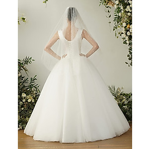 ELAWBTY Womens 1 Tier Fingertip Length Pearl Wedding Bridal Veil With Comb X06 Ivory