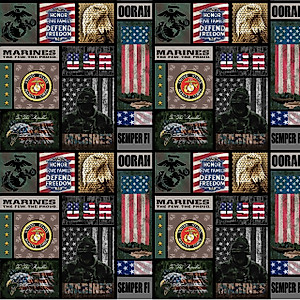 SYKEL ENTERPRISES United State Military USMC Cotton Fabric-US Marines Servicemember Camo Flag Block Cotton Fabric by Sykel