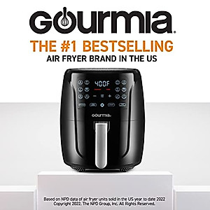 Gourmia Air Fryer Oven Digital Display 6 Quart Large AirFryer Cooker 12 1-Touch Cooking Presets, XL Air Fryer Basket 1500w Power Multifunction Black and Stainless Steel Accents FRY FORCE GAF686