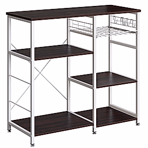 Wellynap Kitchen Baker's Rack, Coffee Bar Cabinet, Microwave Stand with 3-Tier Bakers Racks for Kitchens with Storage, Black