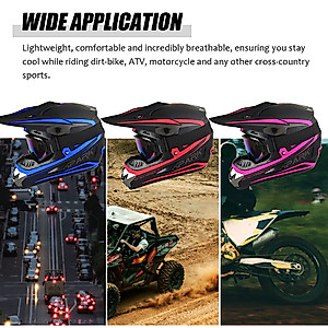 Youth Kids Motocross Helmet, Full Face Motorcycle Dirt Bike Off-Road Mountain Bike BMX ATV Helmet, DOT Approved, 5Pcs Set (W/Gloves Goggles Mask), Blue, XL