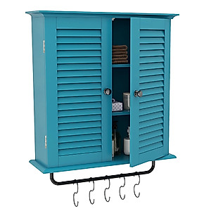 TaoHFE Bathroom Cabinet Wall Mounted Turquoise Designer Bathroom Wall Cabinet Medicine Cabinet with Double Shutter Doors 3 Tier Adjustable Shelf with Towel Rack Over The Toilet Storage Cabinet Laundry