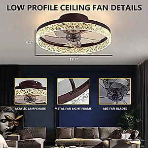 CHITBIT 19.7" Ceiling Fan With Lights Remote Control,Dimmable Enclose Bladeless Ceiling Fan,Multi Speed and Timing indoor Modern flush mount Low Profile fan Brown