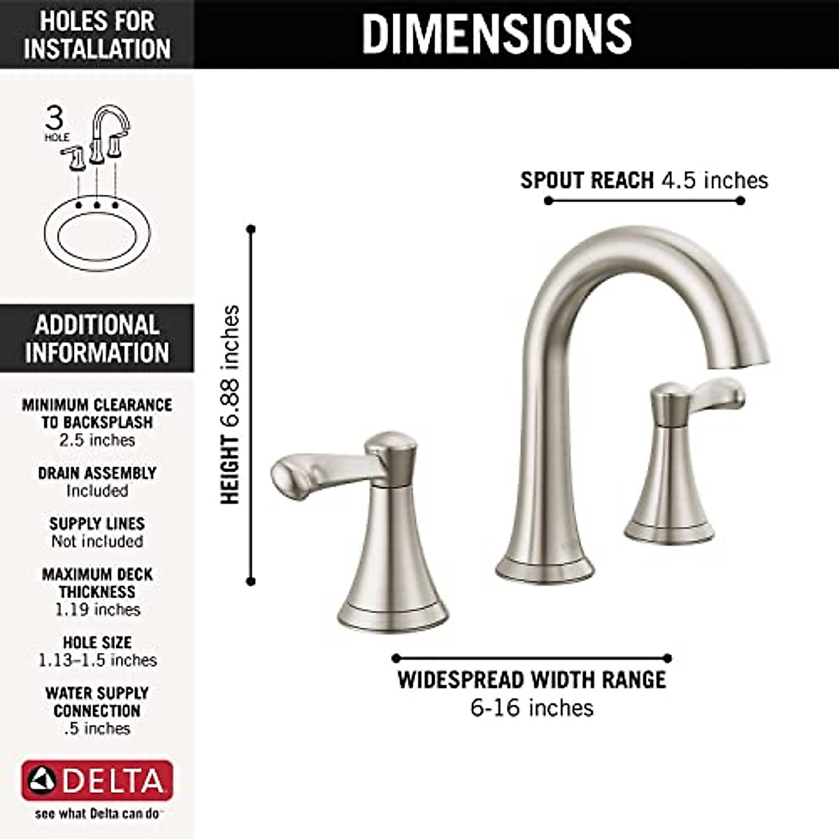 Delta Faucet Esato Widespread Bathroom Faucet Brushed Nickel, Bathroom Faucet 3 Hole, Bathroom Sink Faucet, Drain Assembly, SpotShield Brushed Nickel 35897LF-SP