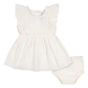 Gerber Baby Girls' 2 Piece Dress and Diaper Cover Set, Ivory, 12 Months