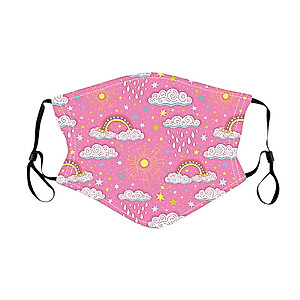 Polwer 5pcs Kids Reusable Face_Masks Washable Cute Cartoon Breathable Seamless Face Covering for Children Boys Girls