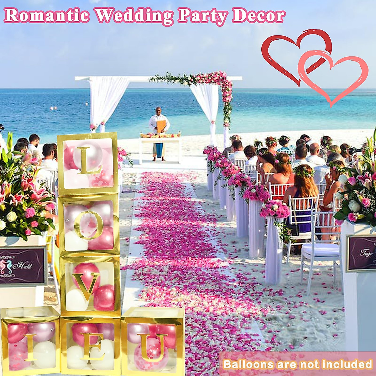 Baby Boxes with Letters, 6 Transparent Balloon Boxes with 78 Letters & Numbers, Clear Name Boxes for Baby Shower Birthday Bridal Wedding Gender Reveal Party Decorations Backdrop, Gold